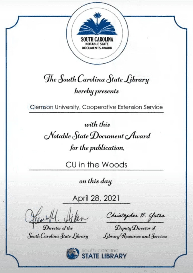 Clemson Extension’s CU in the Woods newsletter wins Notable State Document Award | Clemson News