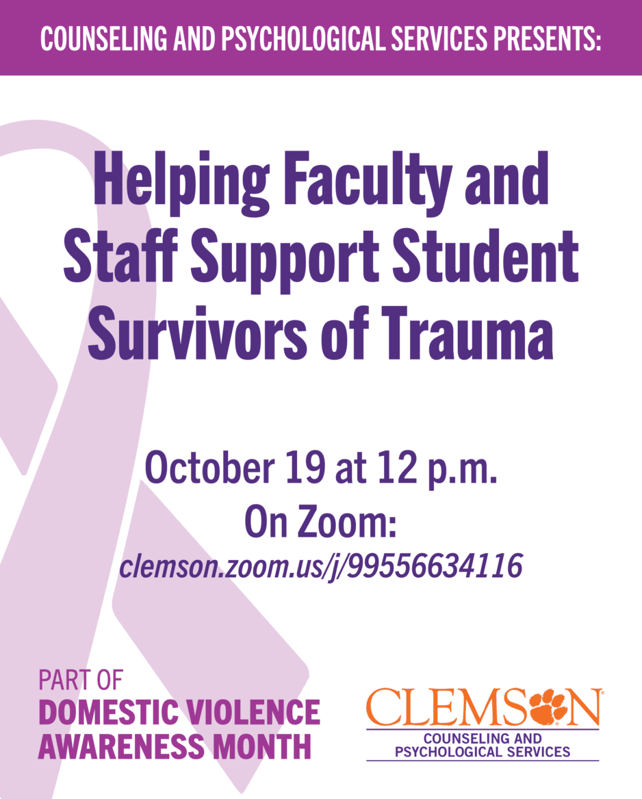 CAPS offering virtual presentation Oct. 19 for faculty & staff as part of Domestic Violence ...